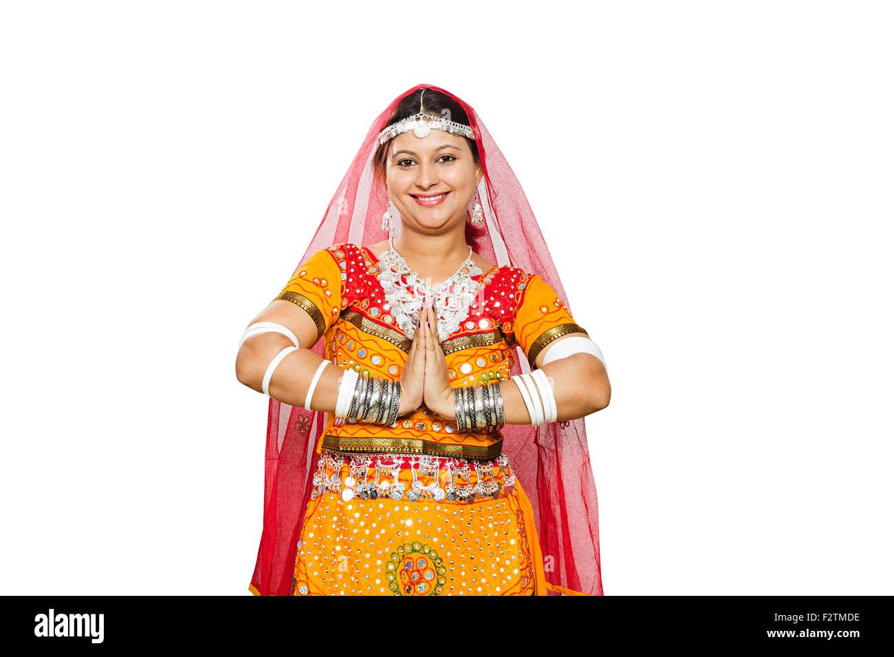 Indian lady joined hands welcome hi-res stock photography and images ...
