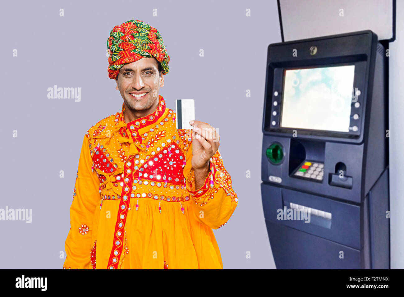 1 indian Rajasthani Villager Adult man Credit Card showing Stock Photo ...