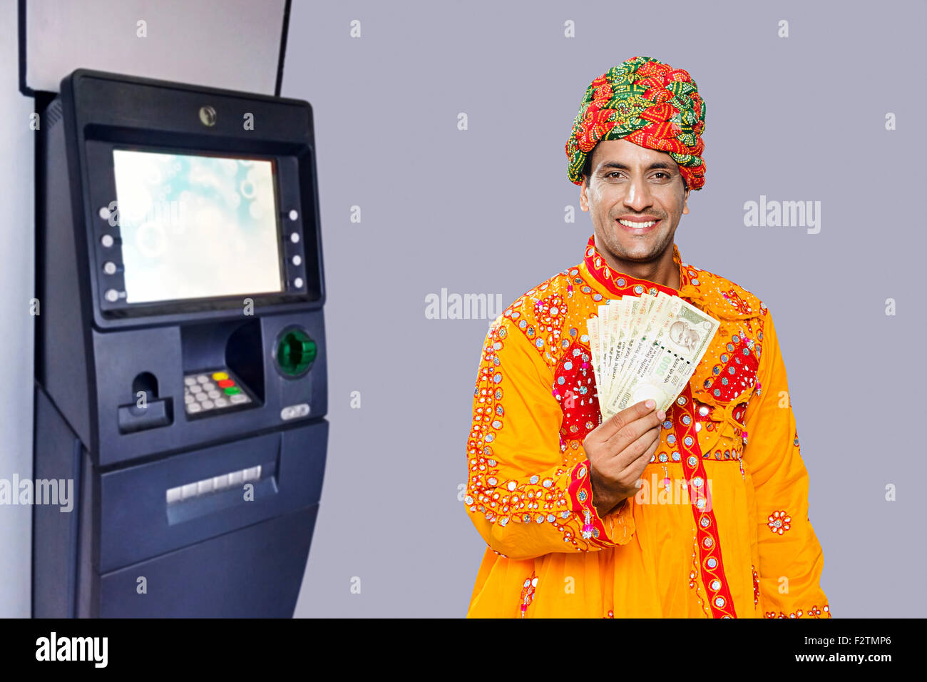 1 indian Rajasthani Villager Adult man money showing Stock Photo - Alamy