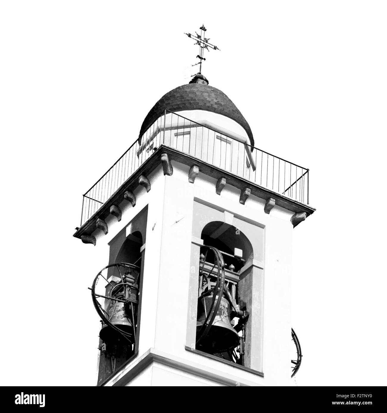 ancien clock tower in italy europe old stone and bell Stock Photo - Alamy