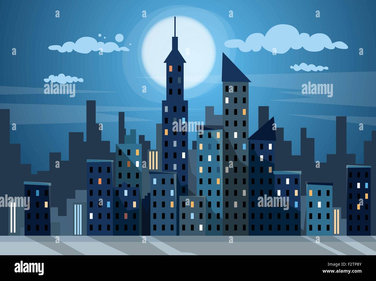 City Skyscraper Night View Cityscape Snow Skyline Stock Vector Image ...