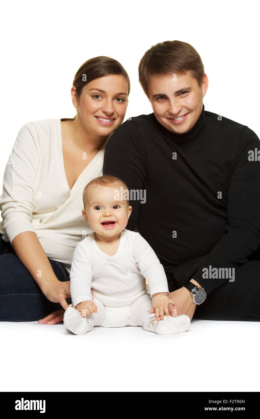Happy family isolated on white Stock Photo - Alamy