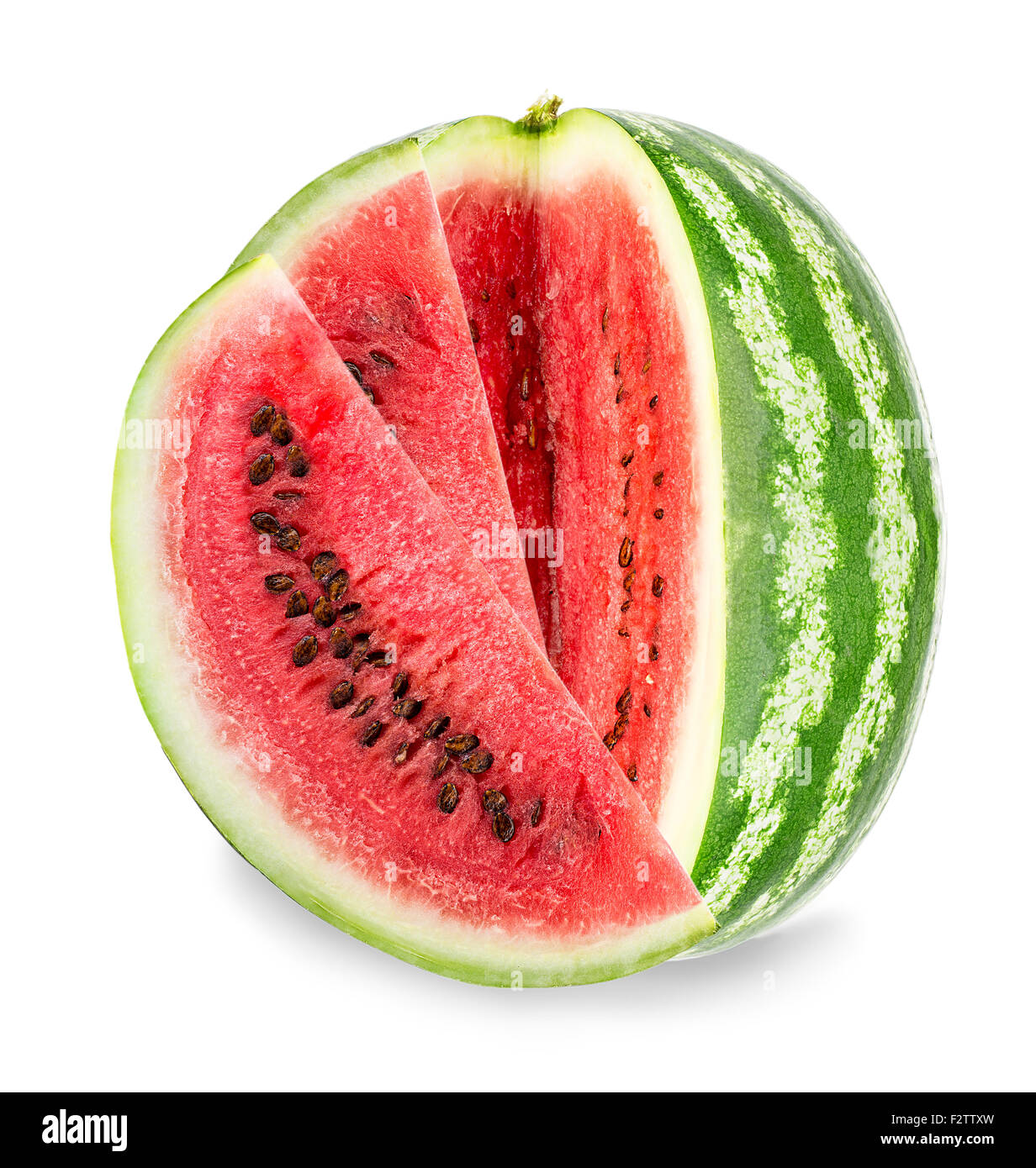 ripe watermelon with slices close-up isolated on a white background ...
