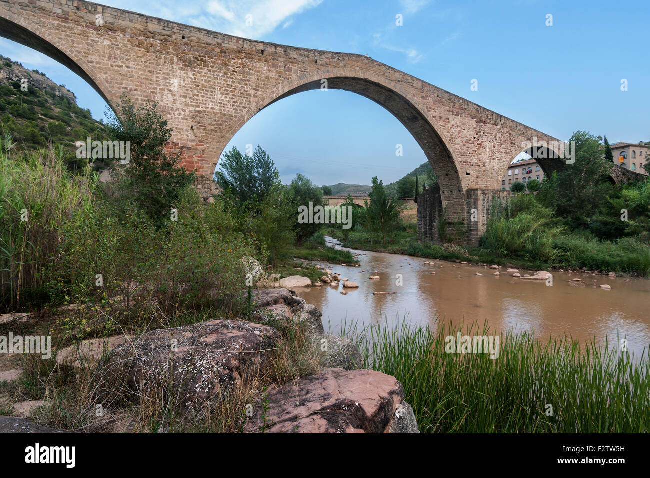 Castellbell i el Vilar, bridge. Pont Vell. XV century Stock Photo - Alamy