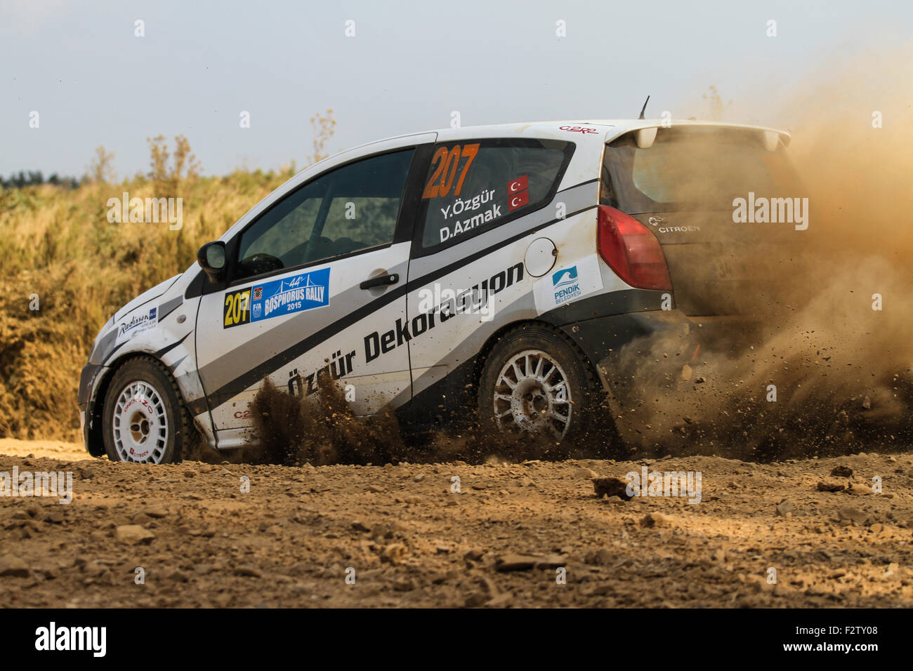 ISTANBUL, TURKEY - JULY 25, 2015: Yuksel Ozgur drives Citroen C2 GT in ...