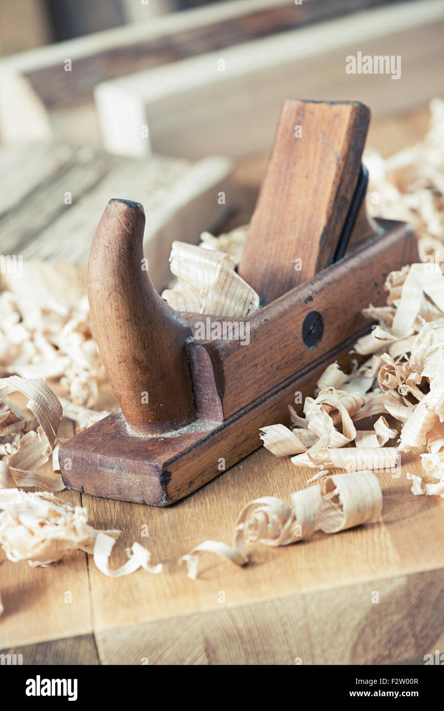 Old wooden hand plane for woodworking and carpentry Stock Photo - Alamy