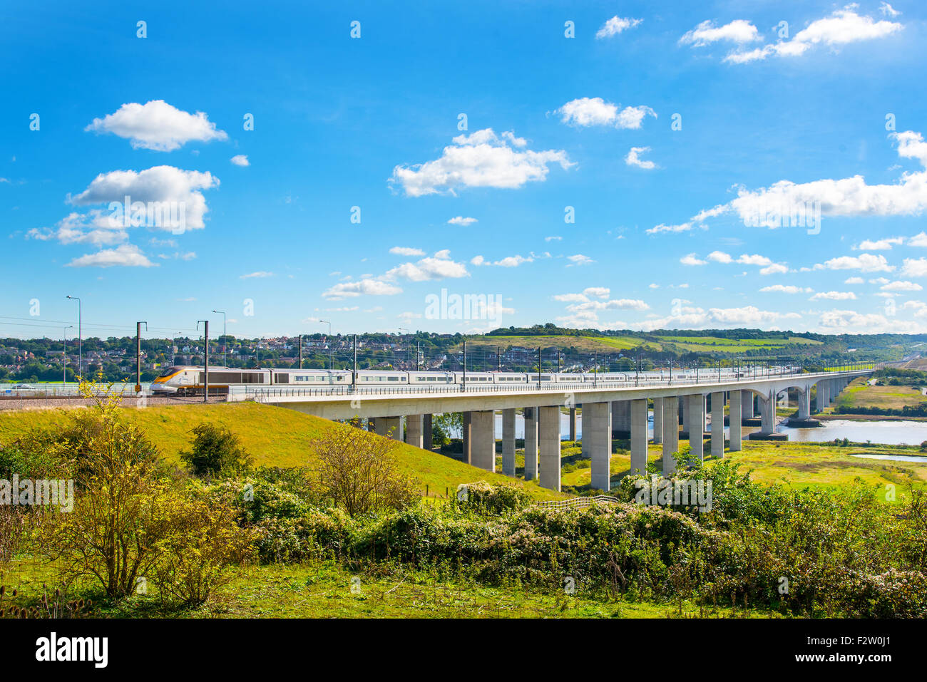 River Medway in Kent, UK. 23rd September, 2015. A high speed Eurostar ...