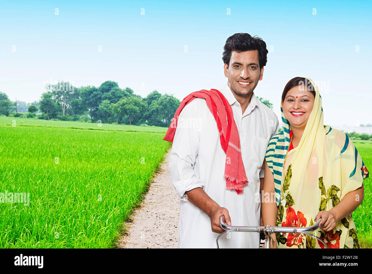2 indian Married Couple Rural Farmer farm Riding Bicycle Stock Photo ...