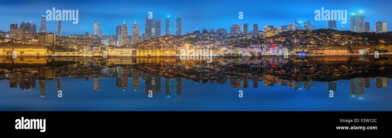 Panorama os Istanbul and Bosporus at night, Turkey Stock Photo - Alamy