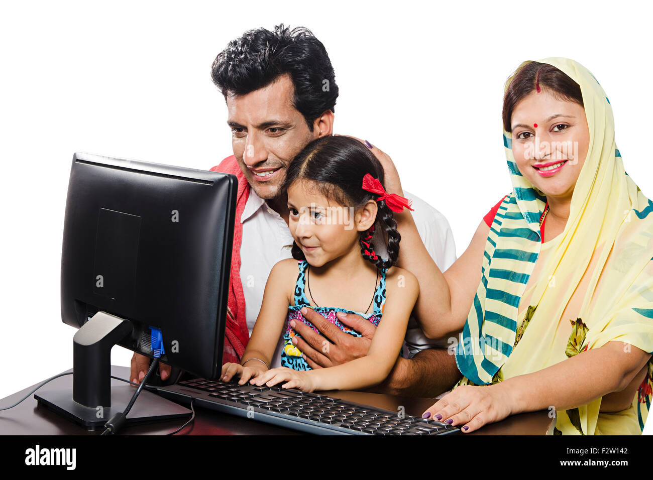 3 indian Rural farmer Parents and daughter Computer Education Stock ...