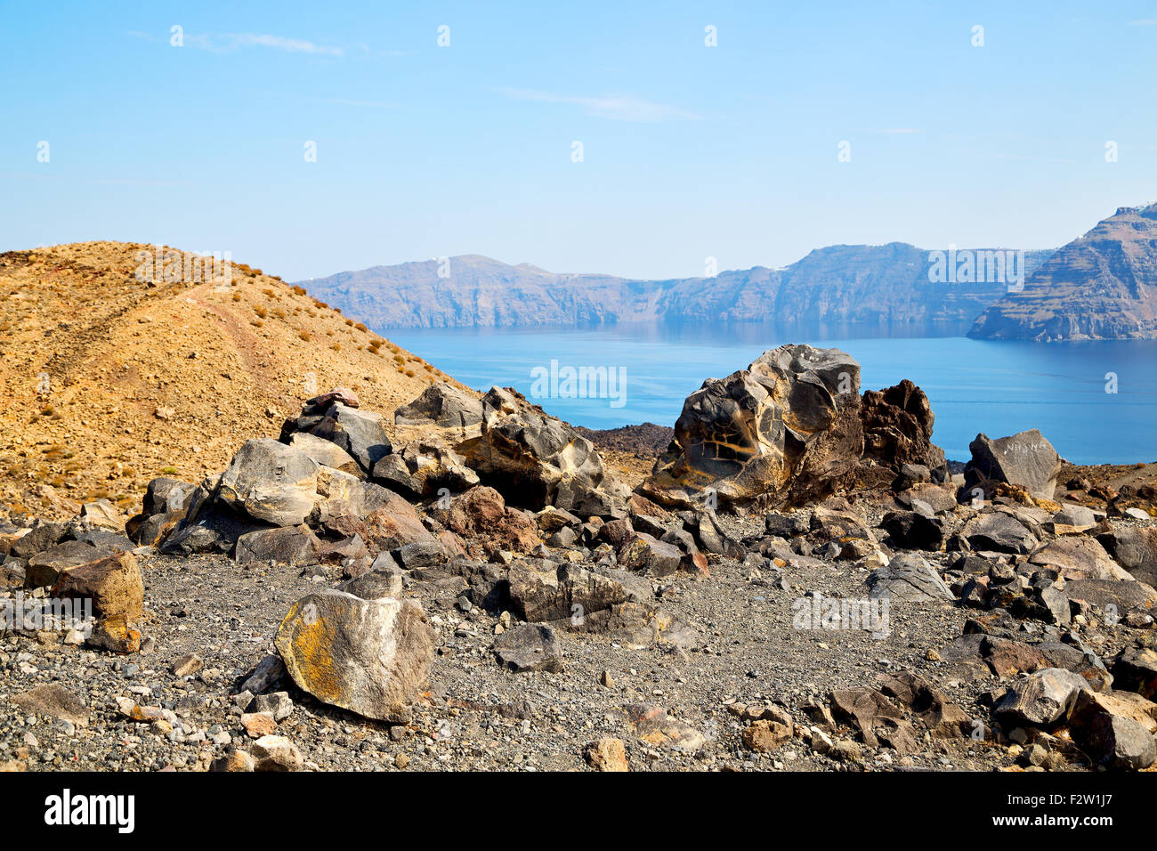 volcanic land in europe santorini greece sky and mediterranean sea ...
