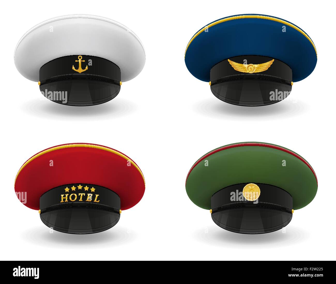 set icons professional uniform caps vector illustration isolated on ...