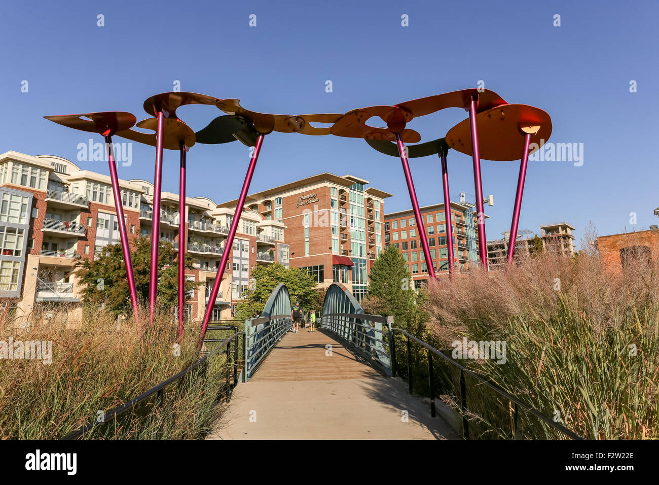 River Place bridge and artwork Paradigm Pathway at Art Crossing over ...