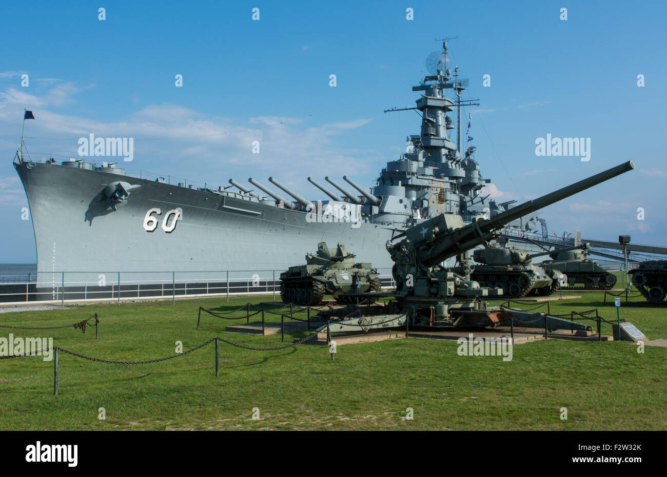 Mobile Alabama Battleship USS Alabama from World War II with tank at ...