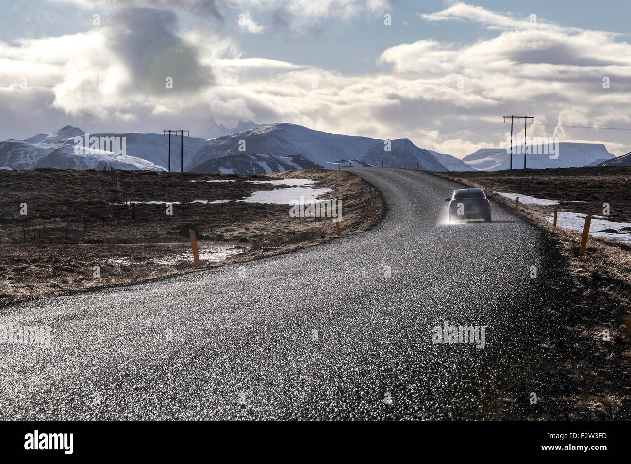 Snowy volcano landscape with dramatic clouds in West Iceland Stock ...