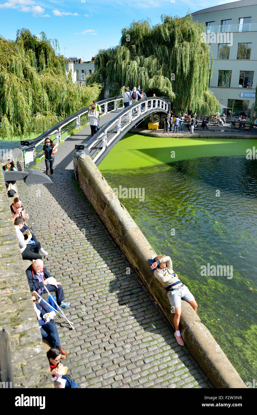London, England, UK. Camden - people on the footbridge over Regents ...
