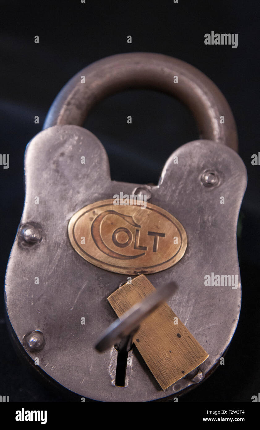 Close Up abstract of an old Colt lock antique brass Stock Photo - Alamy