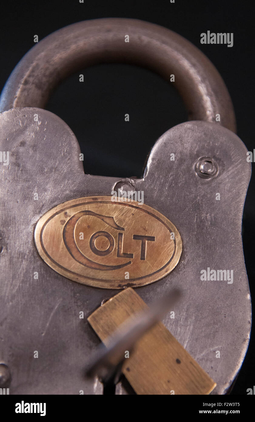 Close Up abstract of an old Colt lock antique brass Stock Photo - Alamy