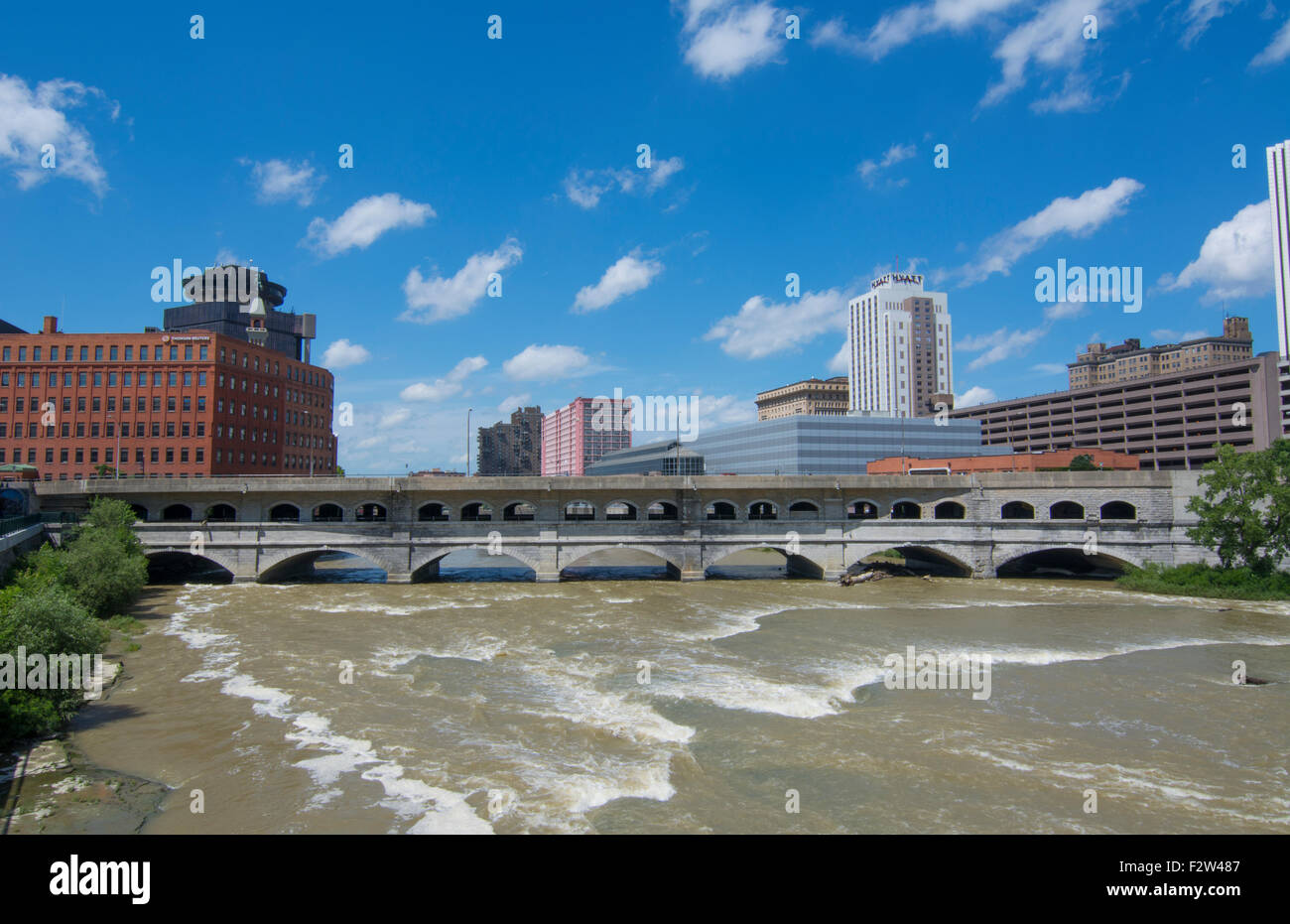 Rochester New York NY downtown city beautiful Genesee River and ...
