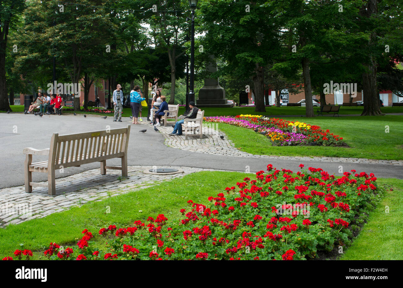 Canada Saint John New Brunswick Kings Square with flowers and relaxing ...