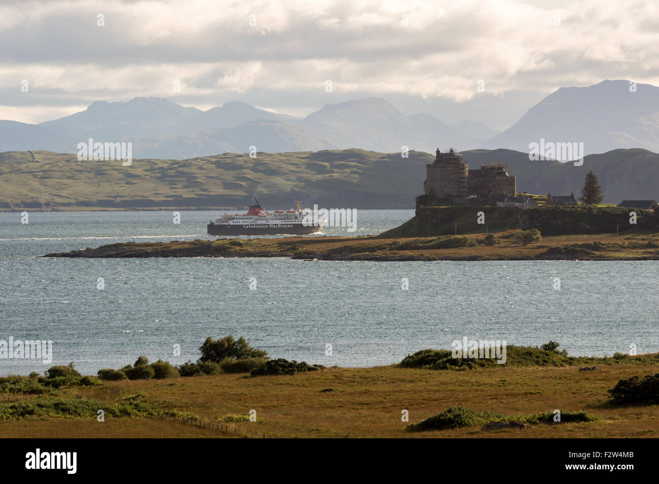 Castle Duart with passenger ferry travelling from Craignure on the Isle ...