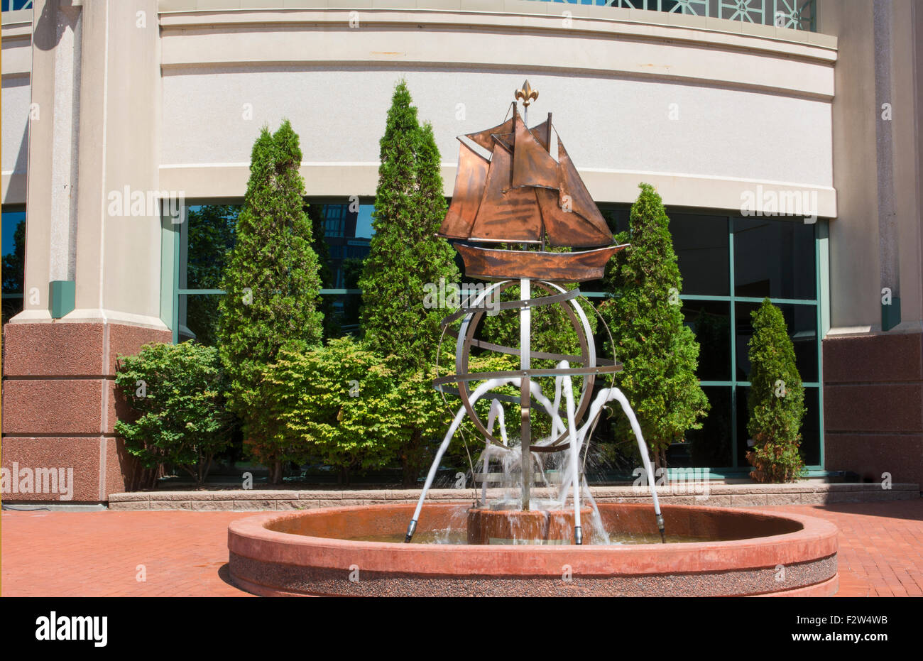 Canada Halifax Nova Scotia harbour with ship fountain sculpture at the ...