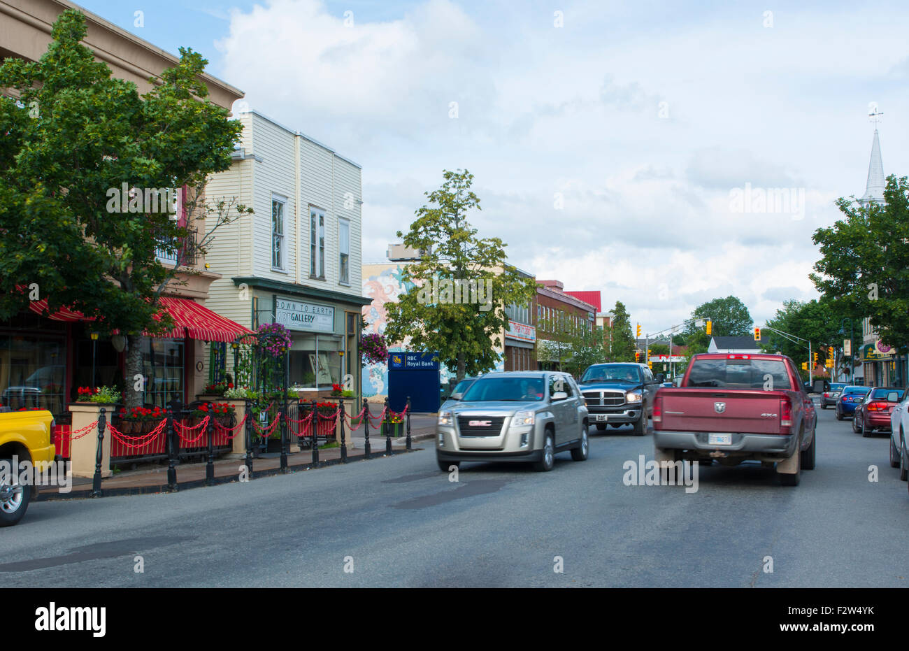 Canada Antigonish Nova Scotia traffic and shops on Main Street with ...