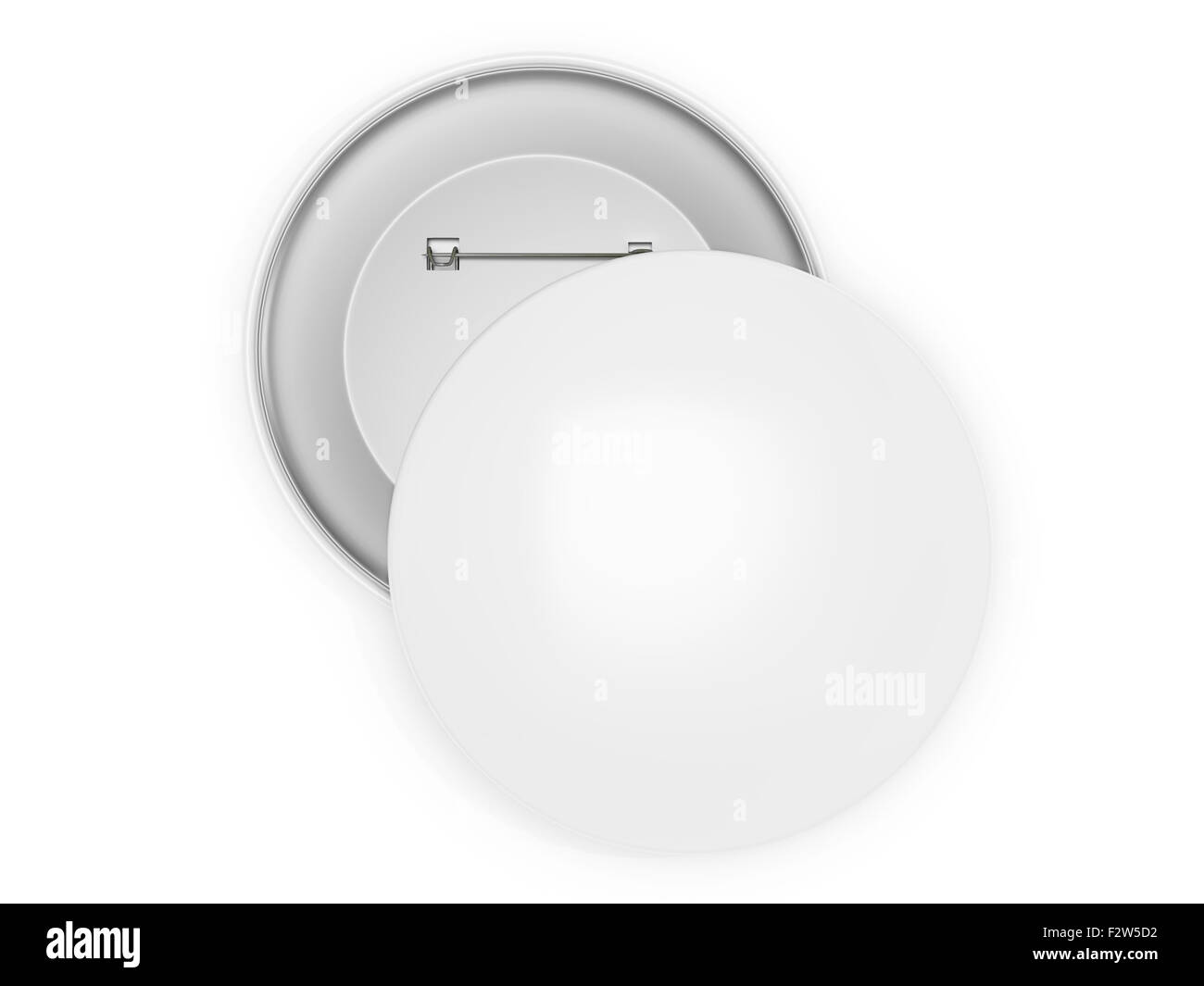 Two blank white circular pins isolated on a white background Stock ...