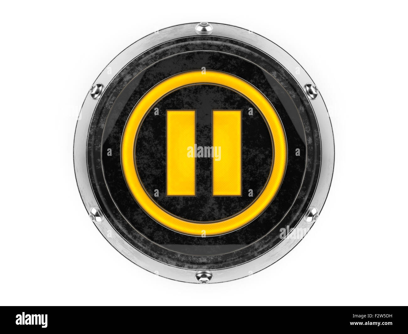 Glass and metal circle pause symbol graphic element isolated on a white ...