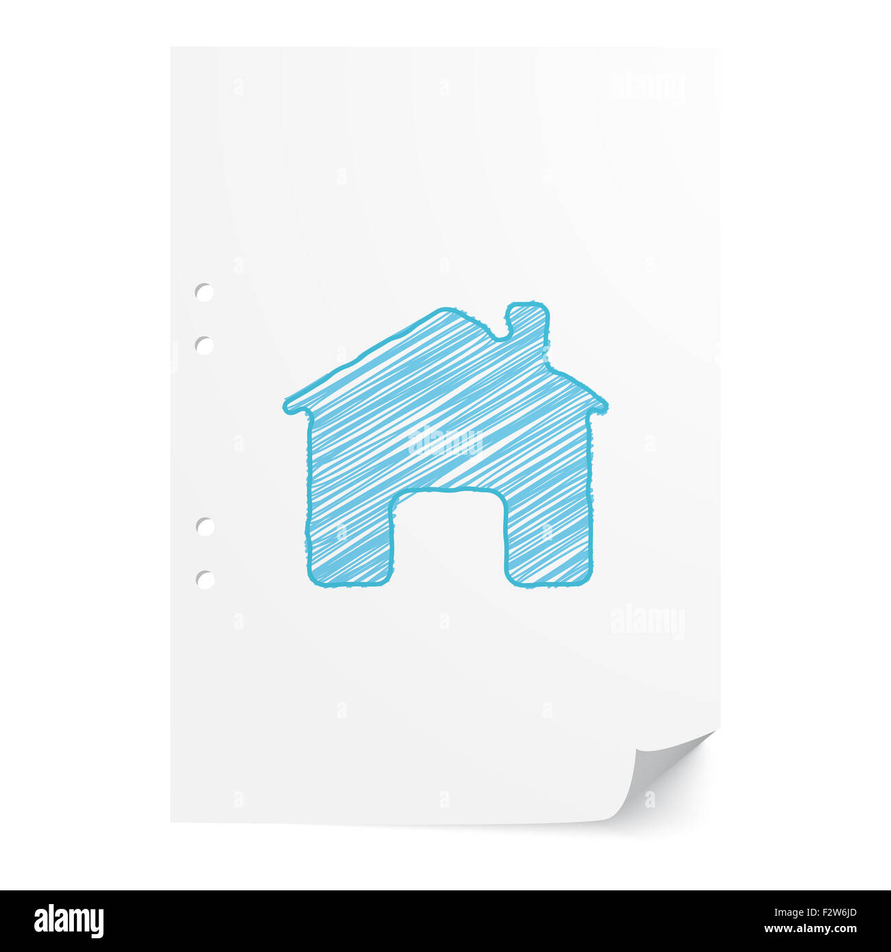 Blue handdrawn Home illustration on white paper sheet with copy space ...