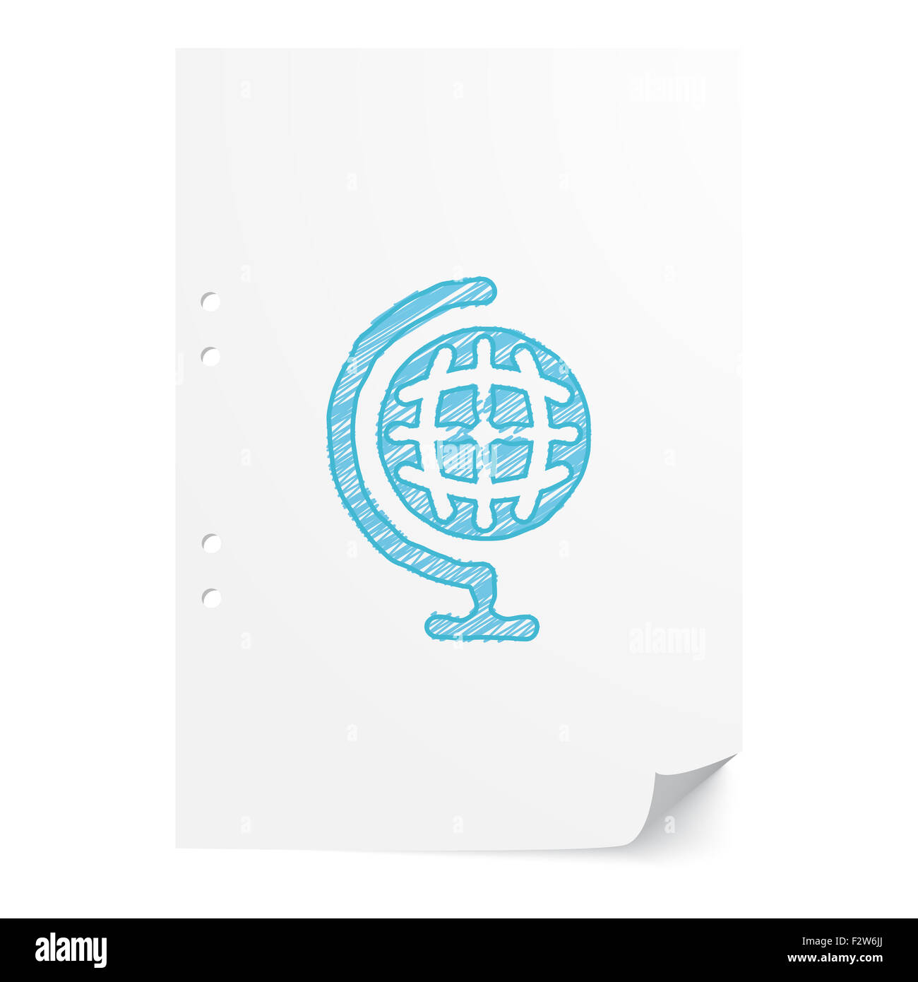 Blue handdrawn Earth Globe illustration on white paper sheet with copy ...