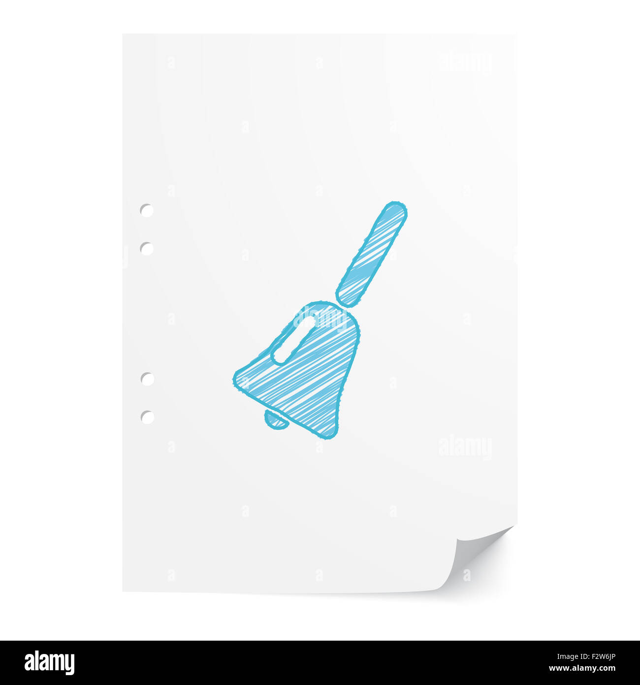 Blue handdrawn School Bell illustration on white paper sheet with copy ...