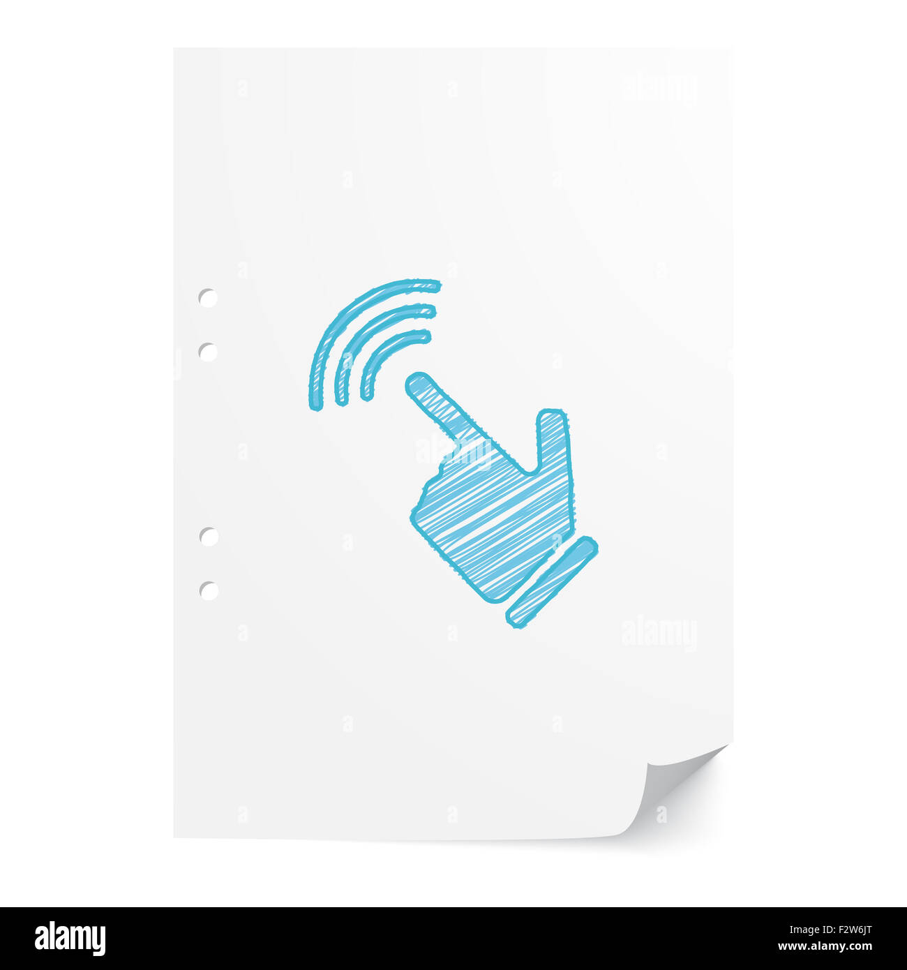 Blue handdrawn Touch Screen illustration on white paper sheet with copy ...