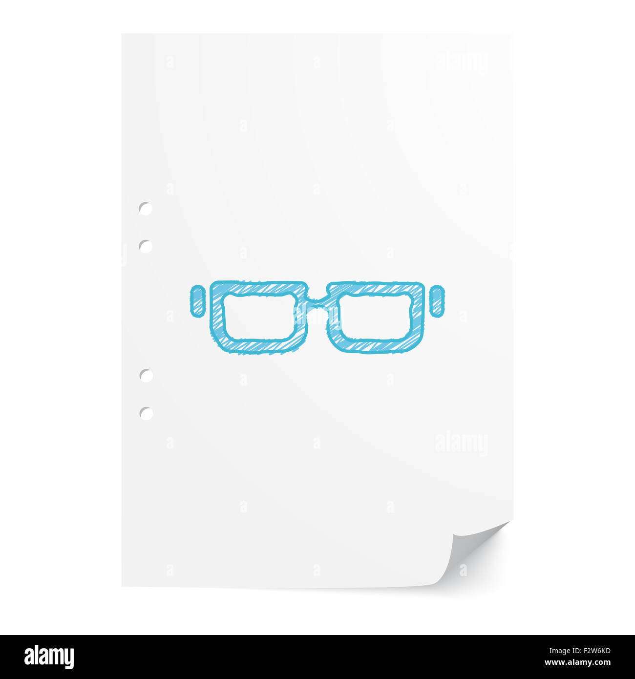Blue handdrawn Glasses illustration on white paper sheet with copy ...