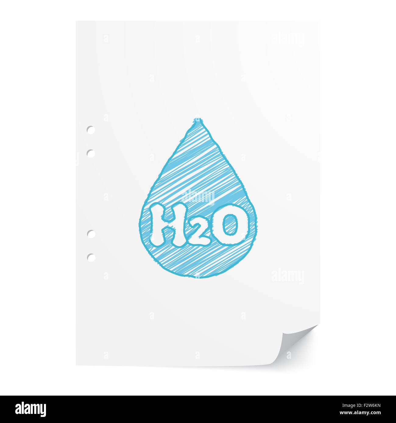 Blue handdrawn Water illustration on white paper sheet with copy space ...