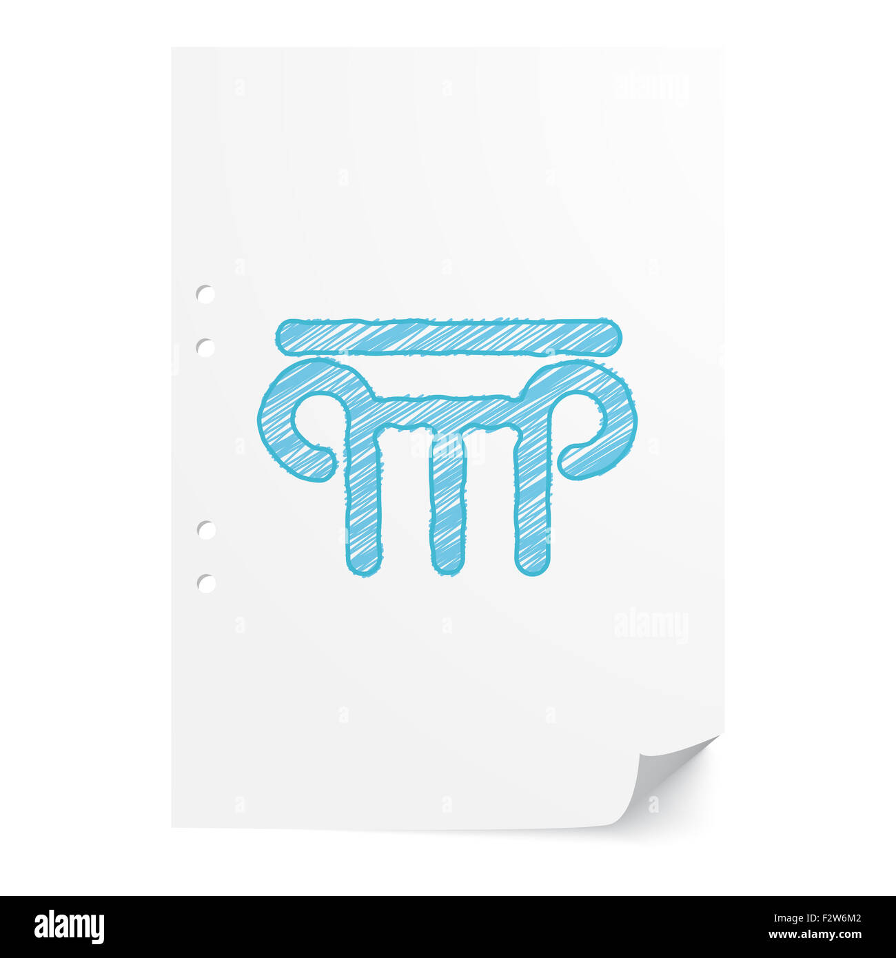 Blue handdrawn Column illustration on white paper sheet with copy space ...
