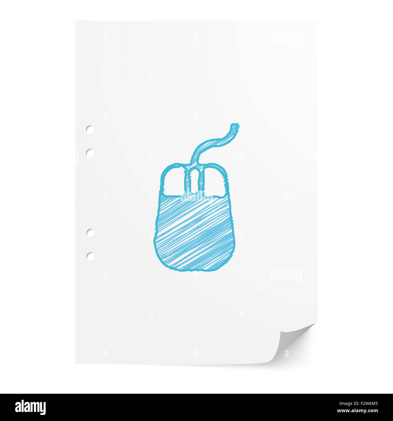 Blue handdrawn Mouse illustration on white paper sheet with copy space ...