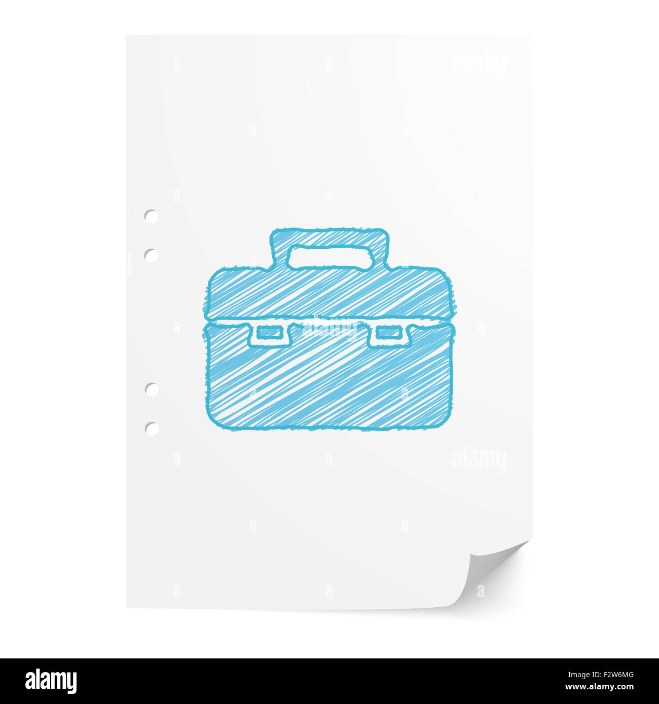Blue handdrawn Briefcase illustration on white paper sheet with copy ...