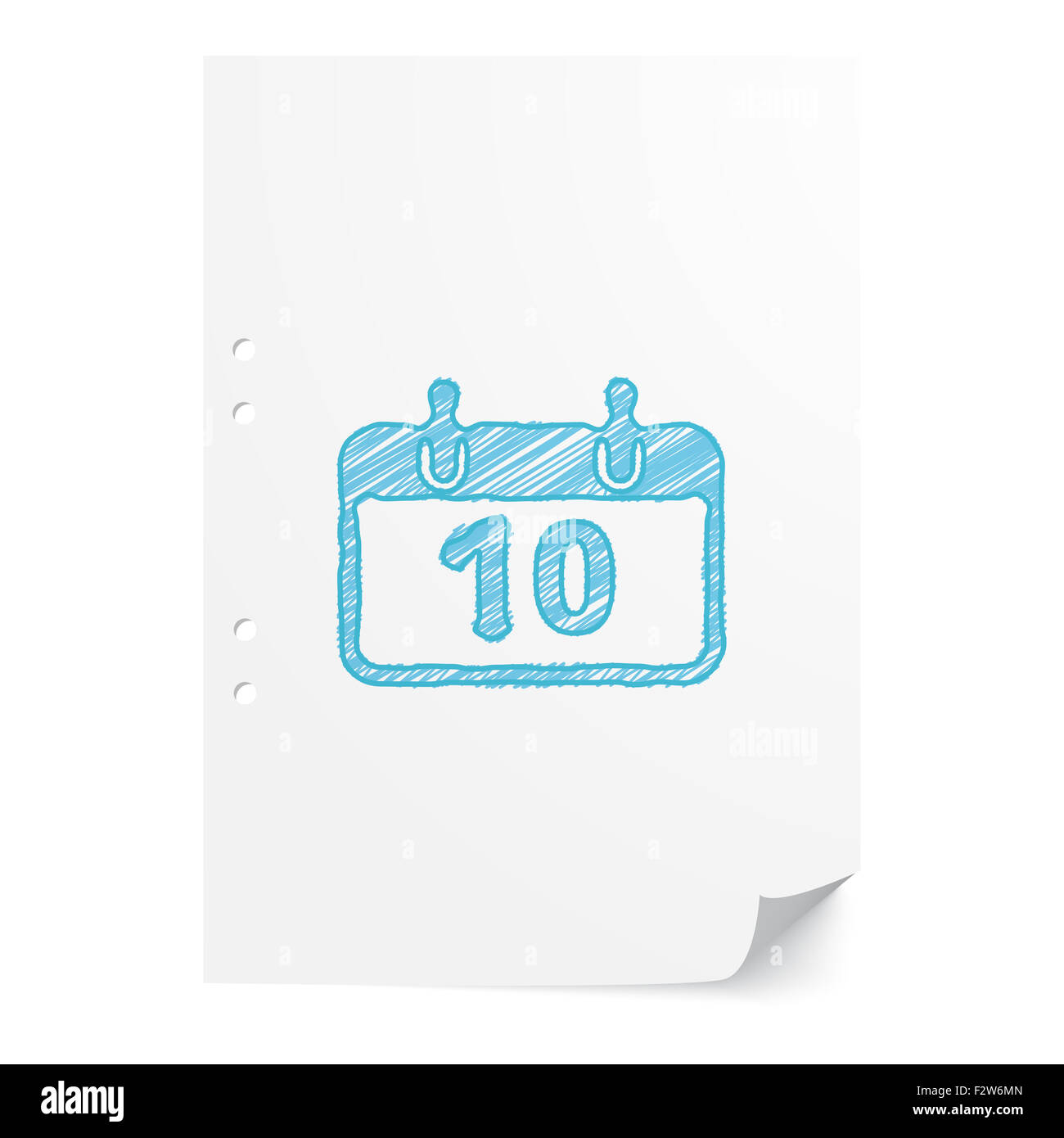 Blue handdrawn Calendar illustration on white paper sheet with copy ...