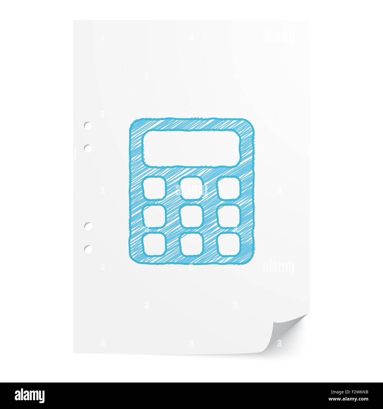 Blue handdrawn Calculator illustration on white paper sheet with copy ...