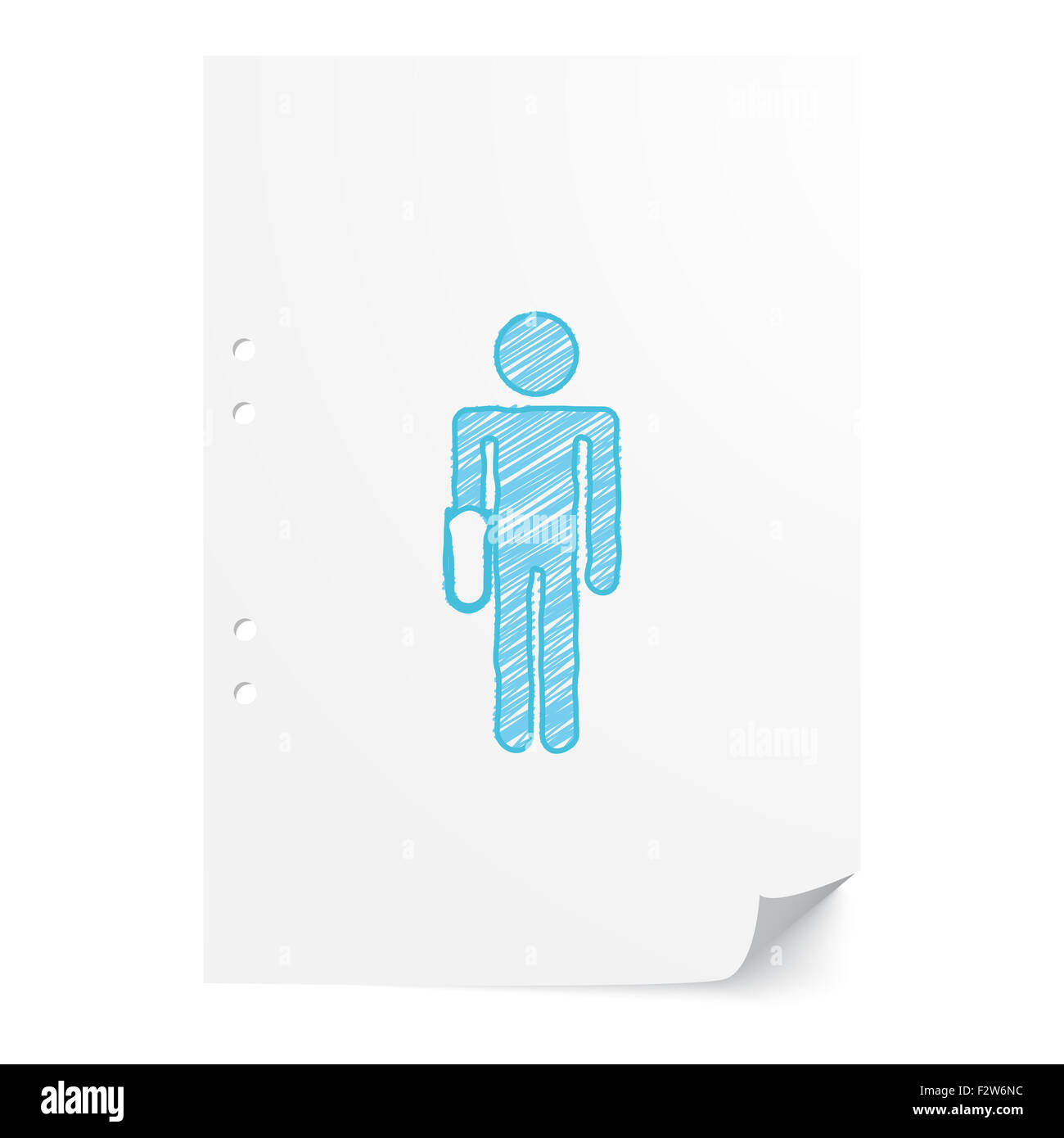 Blue handdrawn Hand illustration on white paper sheet with copy space ...