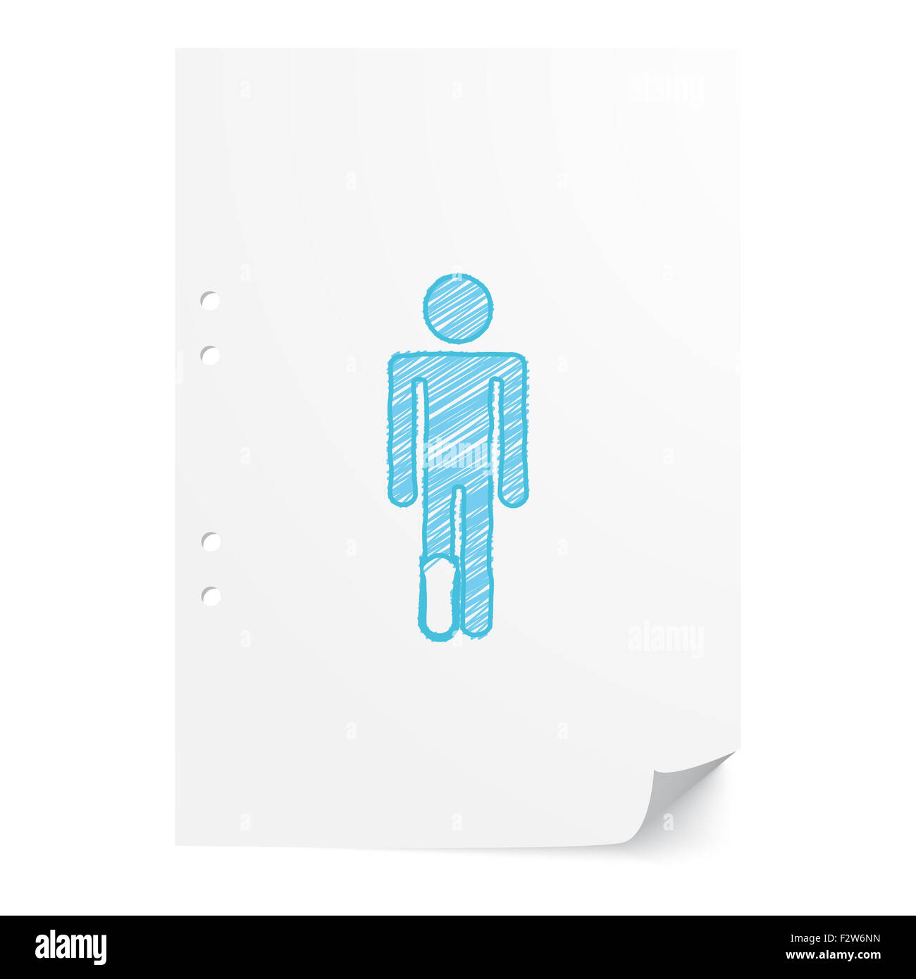 Blue handdrawn Foot illustration on white paper sheet with copy space ...