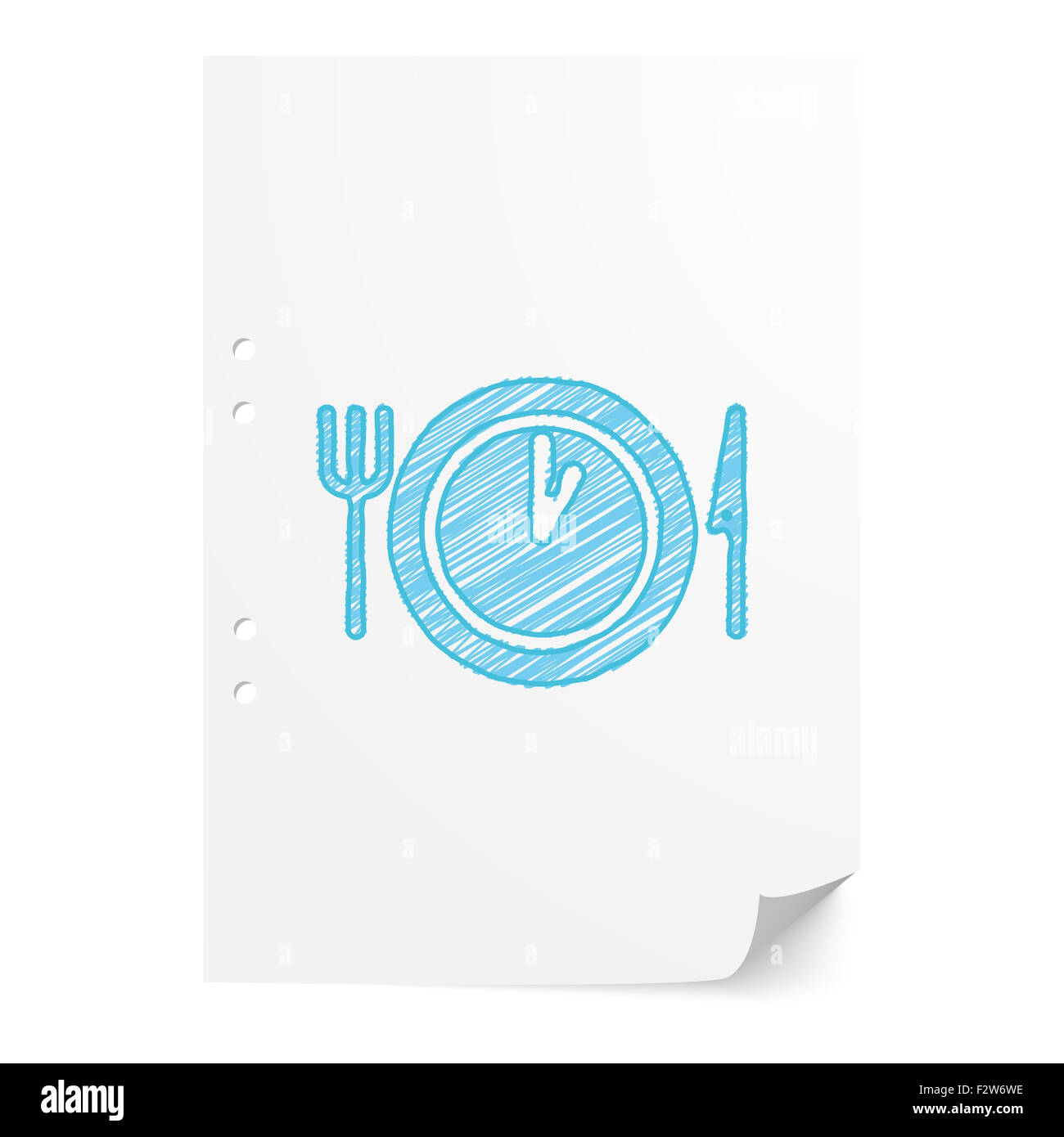 Blue handdrawn Lunch Time illustration on white paper sheet with copy ...