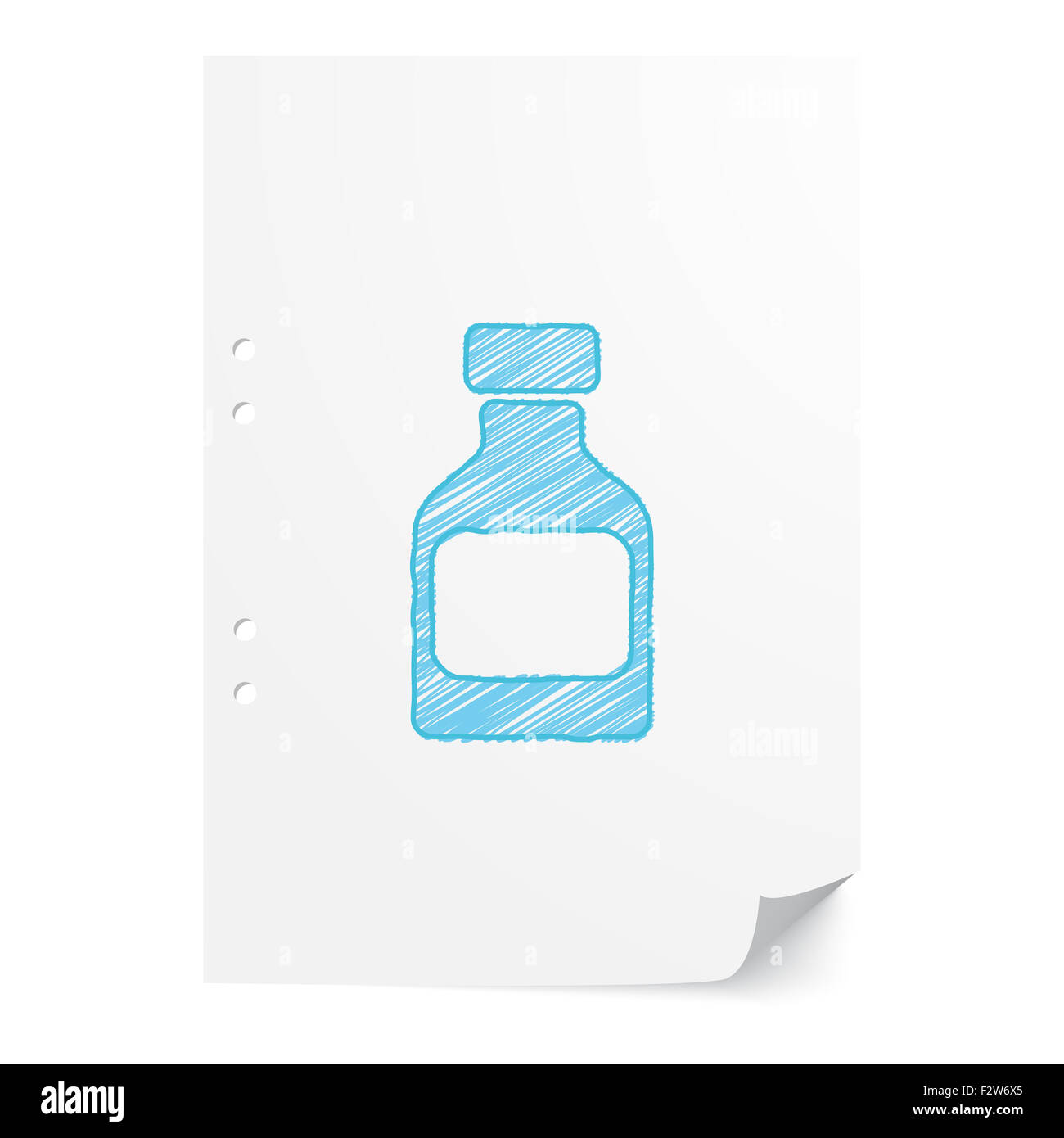 Blue handdrawn Medicine Bottle illustration on white paper sheet with ...
