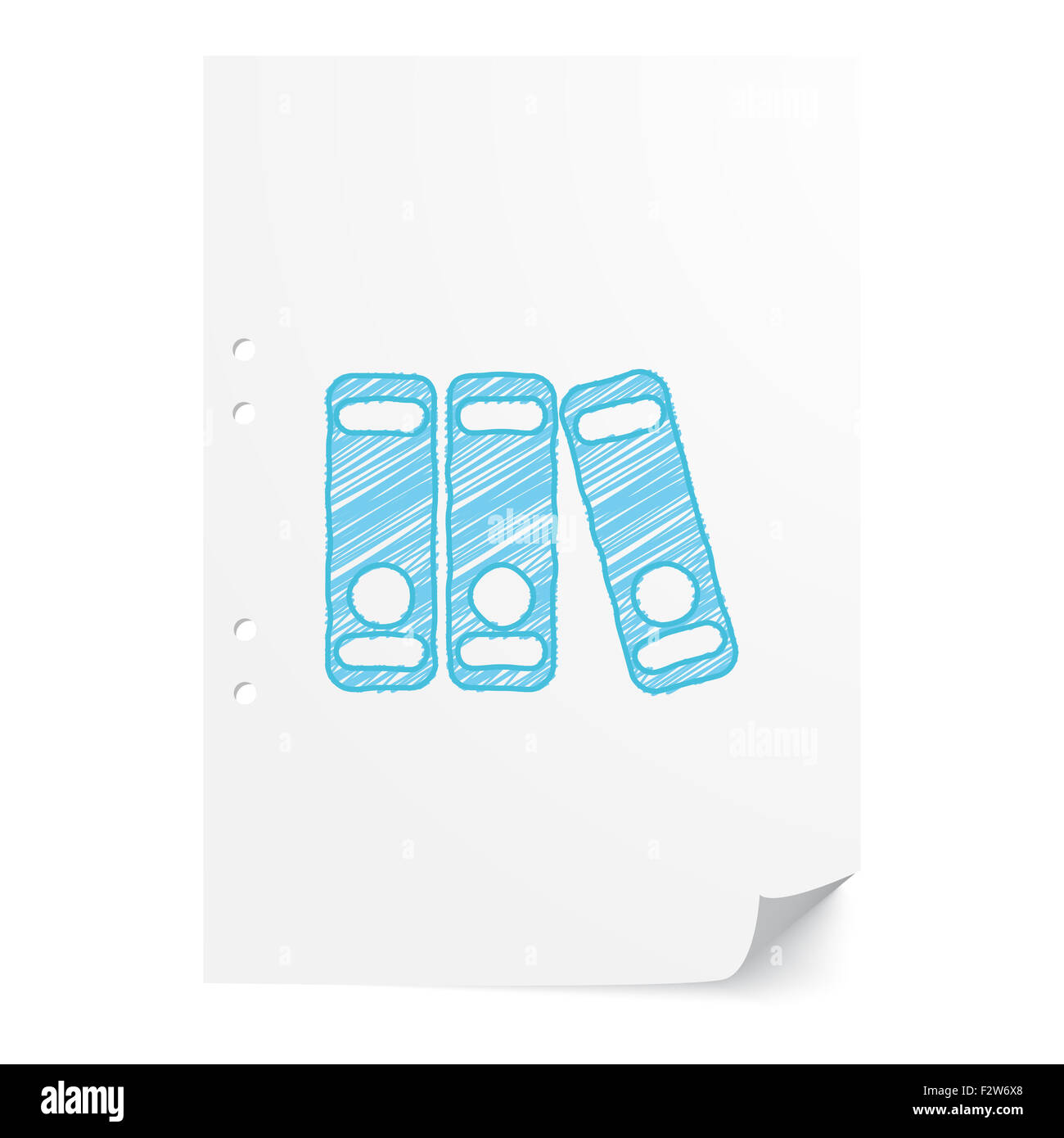Blue handdrawn Binders illustration on white paper sheet with copy ...