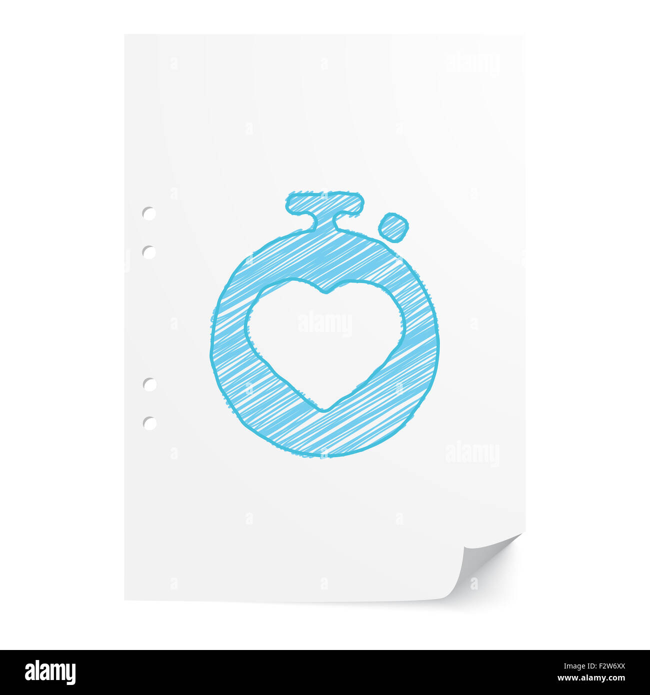 Blue handdrawn Heart Rate Monitor illustration on white paper sheet ...