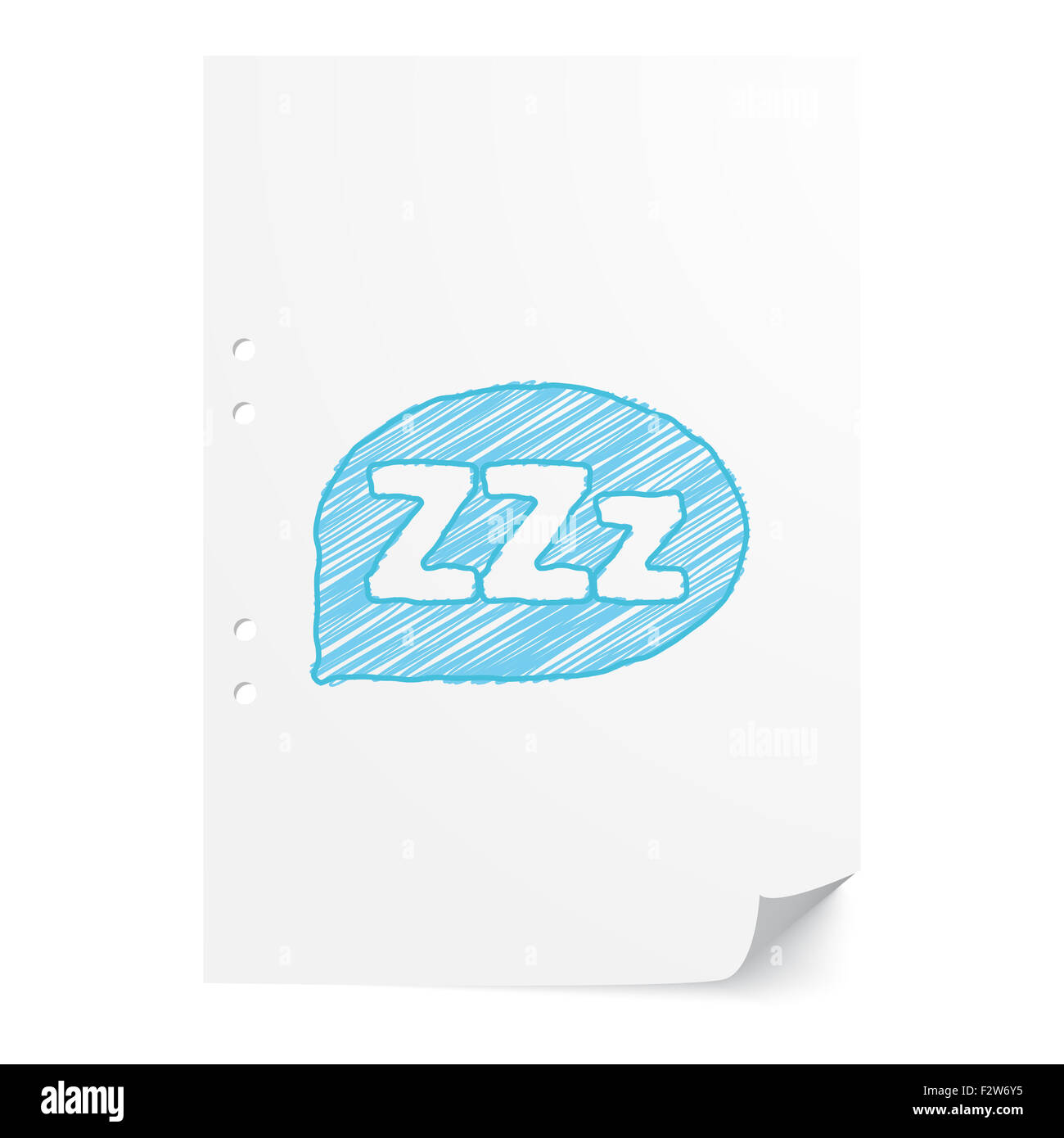 Blue handdrawn Sleep illustration on white paper sheet with copy space ...