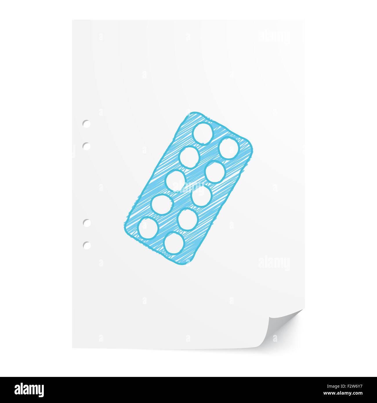 Blue handdrawn Tablet Strip illustration on white paper sheet with copy ...