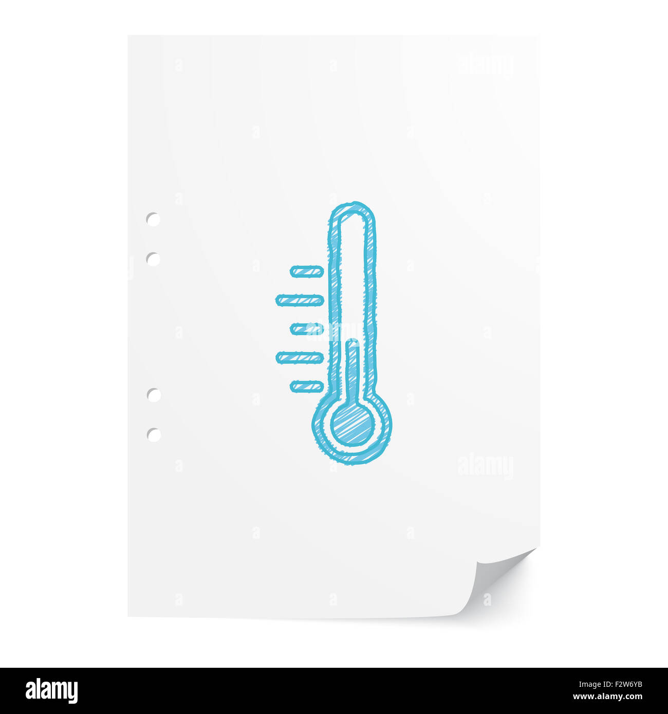 Blue handdrawn Temperature illustration on white paper sheet with copy ...