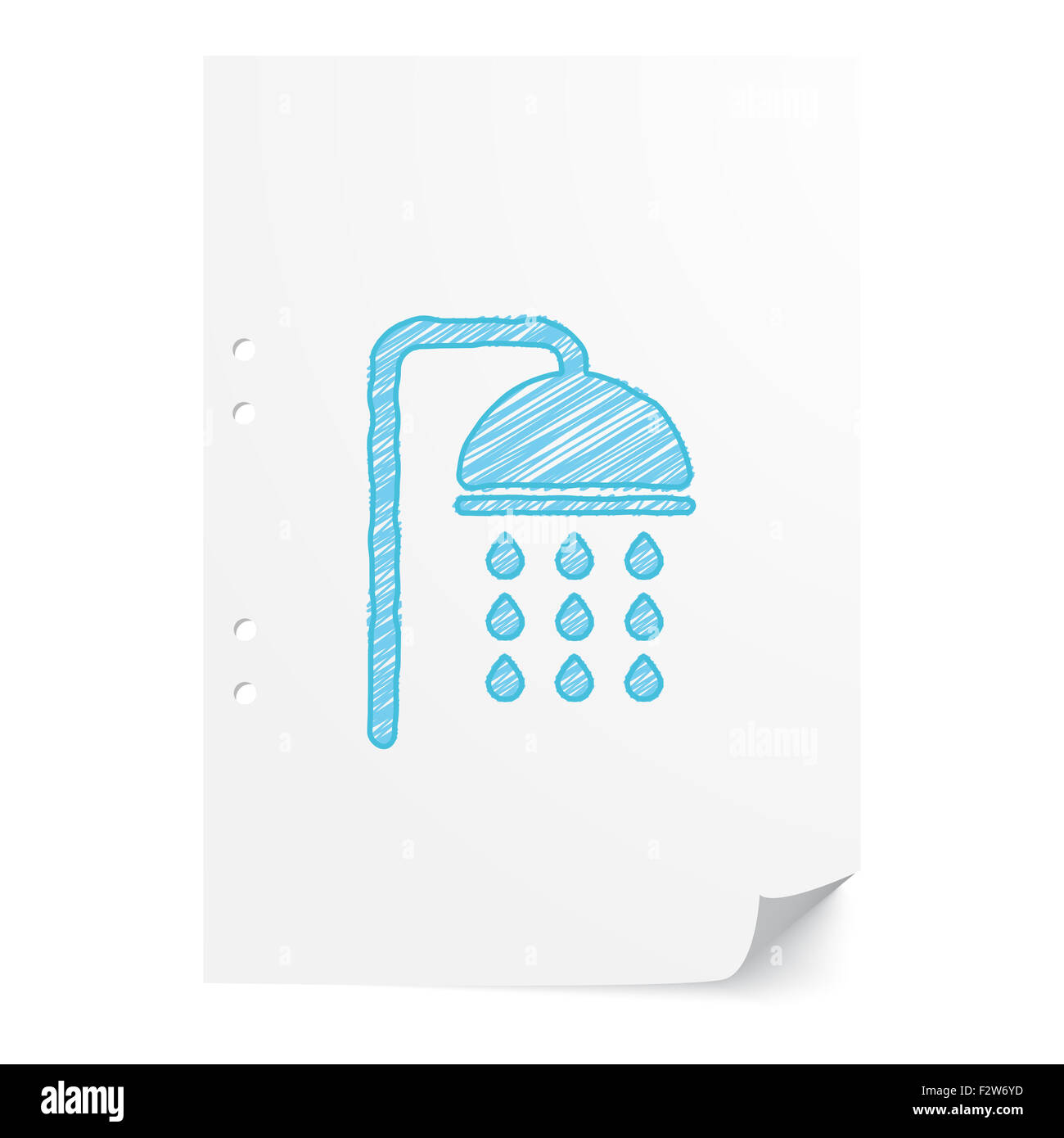 Blue handdrawn Shower illustration on white paper sheet with copy space ...